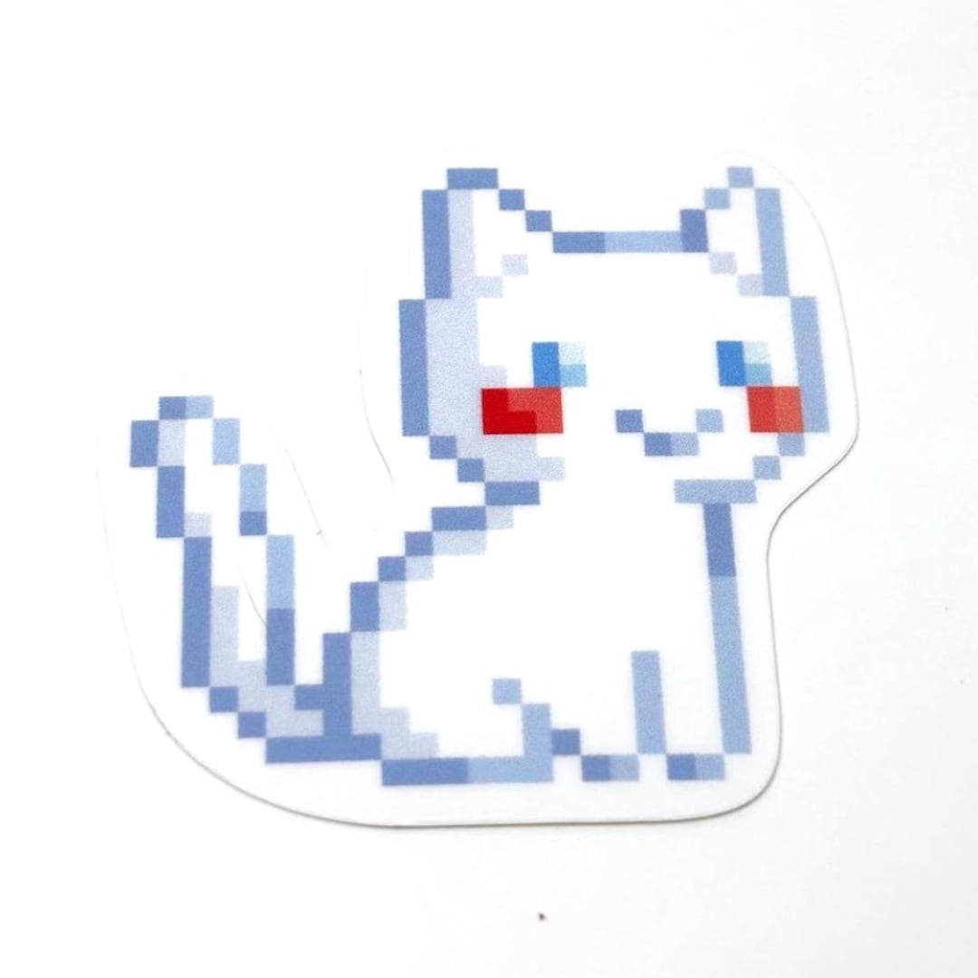 Pixel White Cat Sticker, Kawaii Cat Sticker, Cute White Kitty Sticker ...