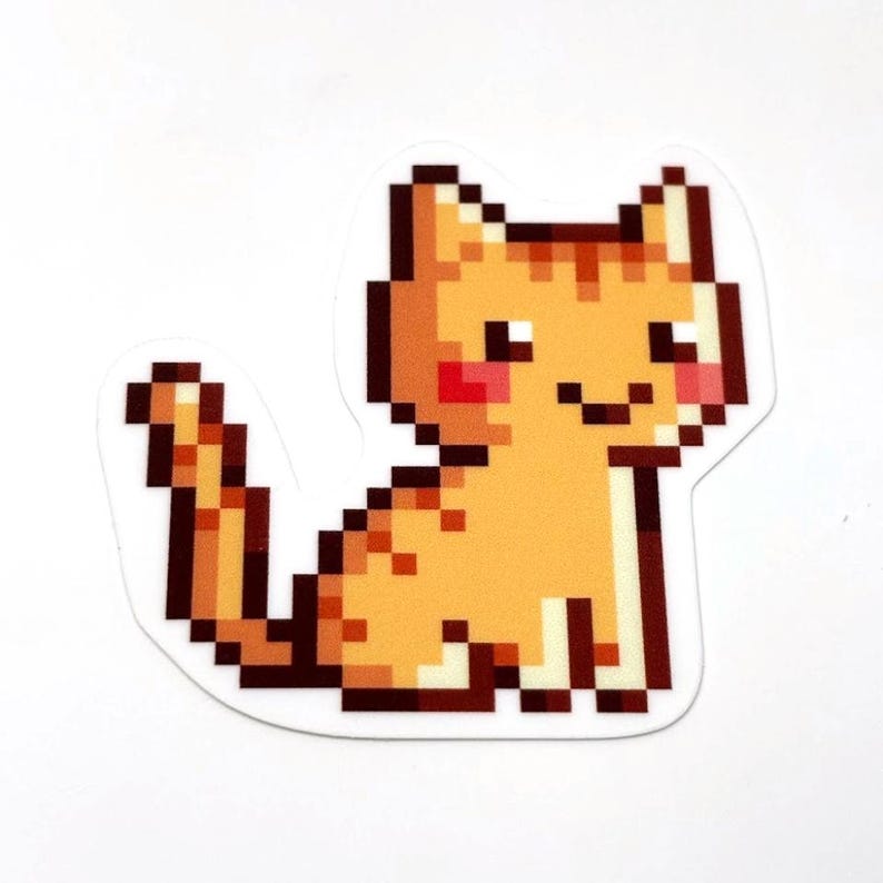 Pixel Orange Tabby Cat Sticker, Kawaii Cat Sticker, Cute Kitty Sticker ...