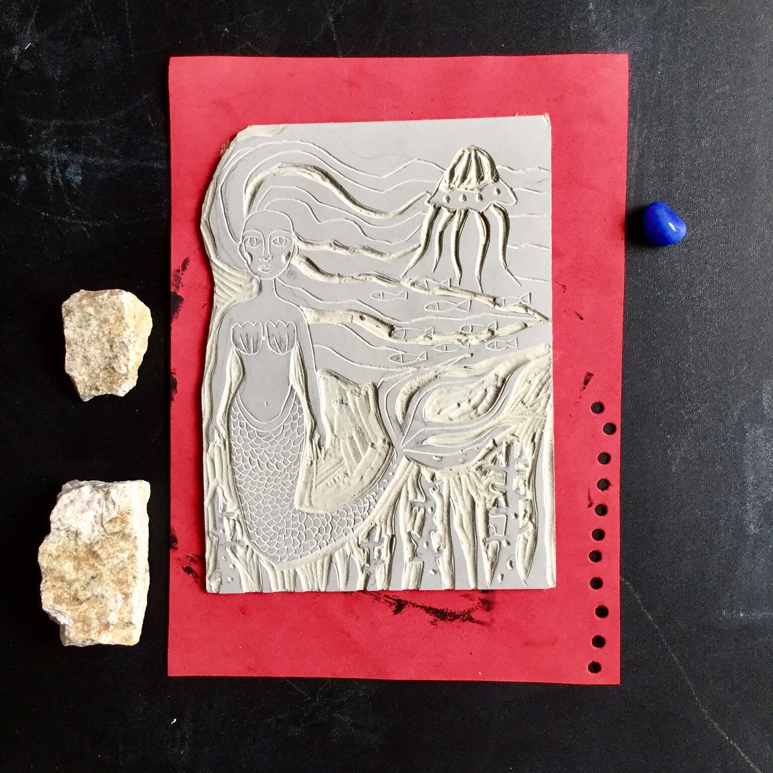 Red Mermaid Original Lino Print - Etsy