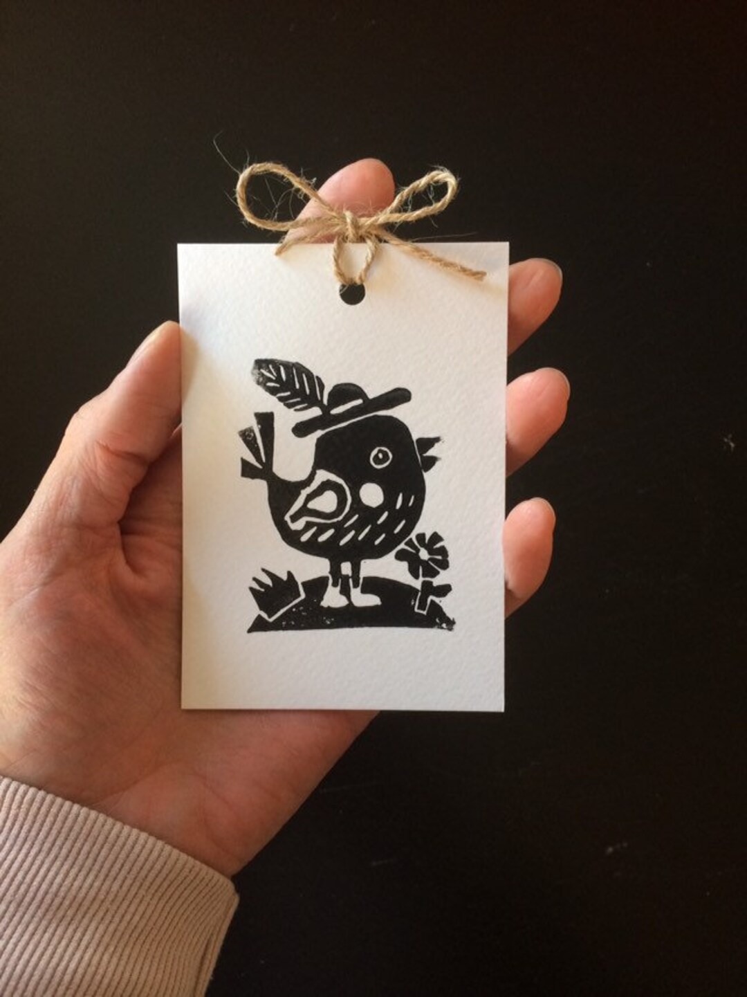 Handprinted Bird Tags Linocut Original - Etsy