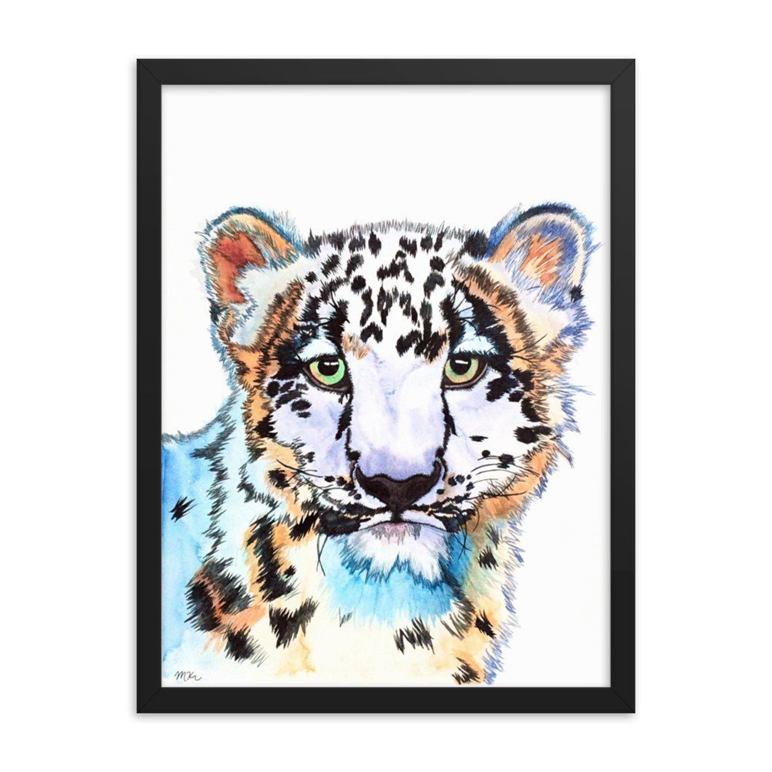 Baby Snow Leopard Watercolor Painting Framed | Etsy