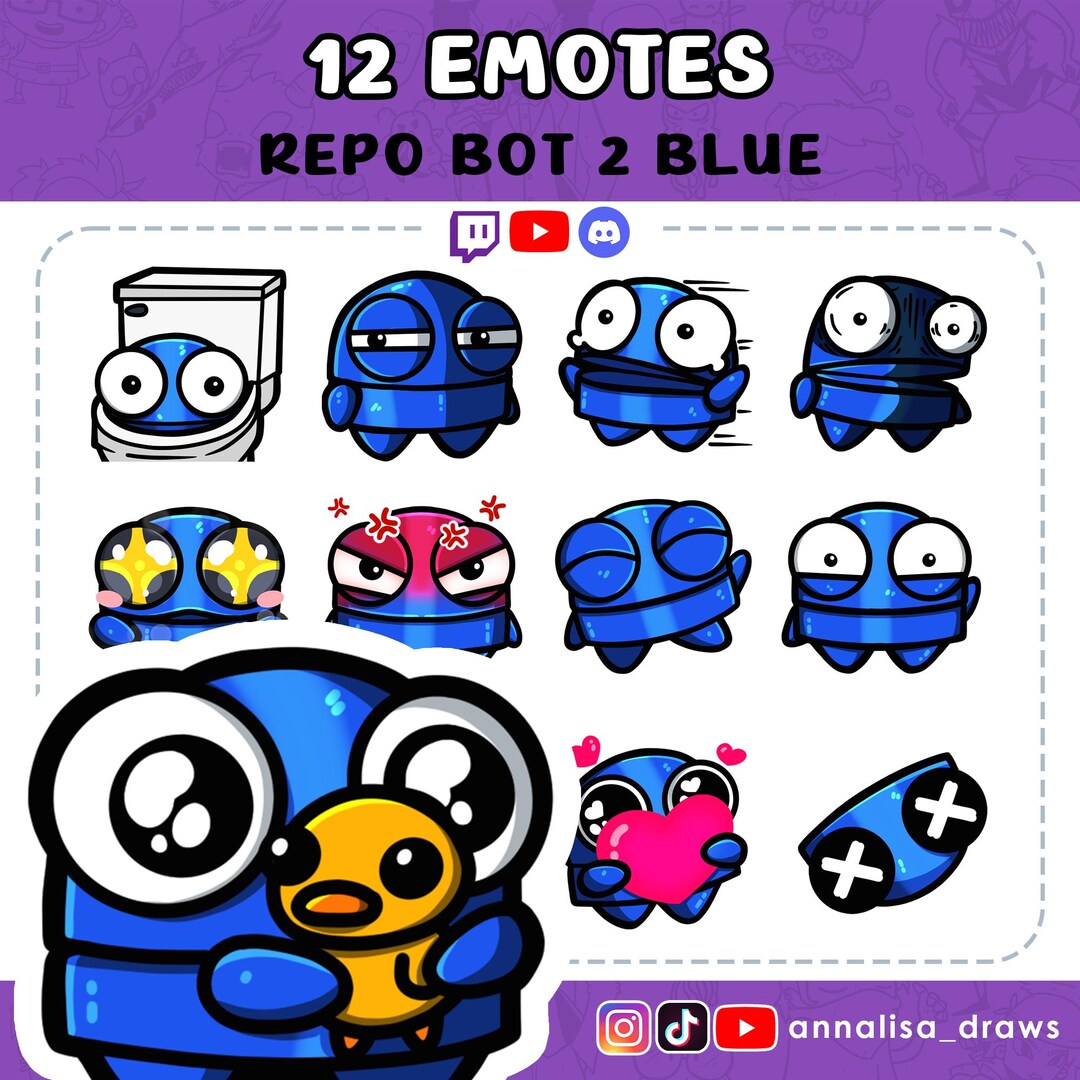 REPO BOT 2 BLUE Emotes Set | Twitch | Youtube | Discord | Streaming ...