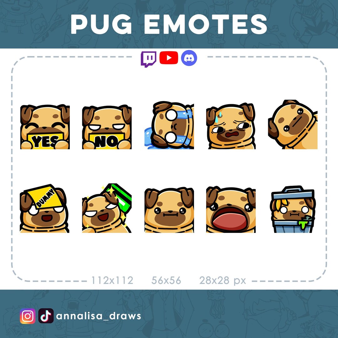 Pug Emotes Set | Twitch | Youtube | Discord | Streaming | Gaming - Etsy