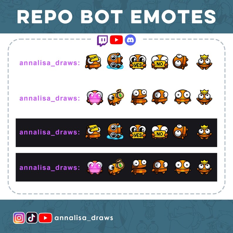 REPO BOT ORANGE Emotes Set | Twitch | Youtube | Discord | Streaming ...
