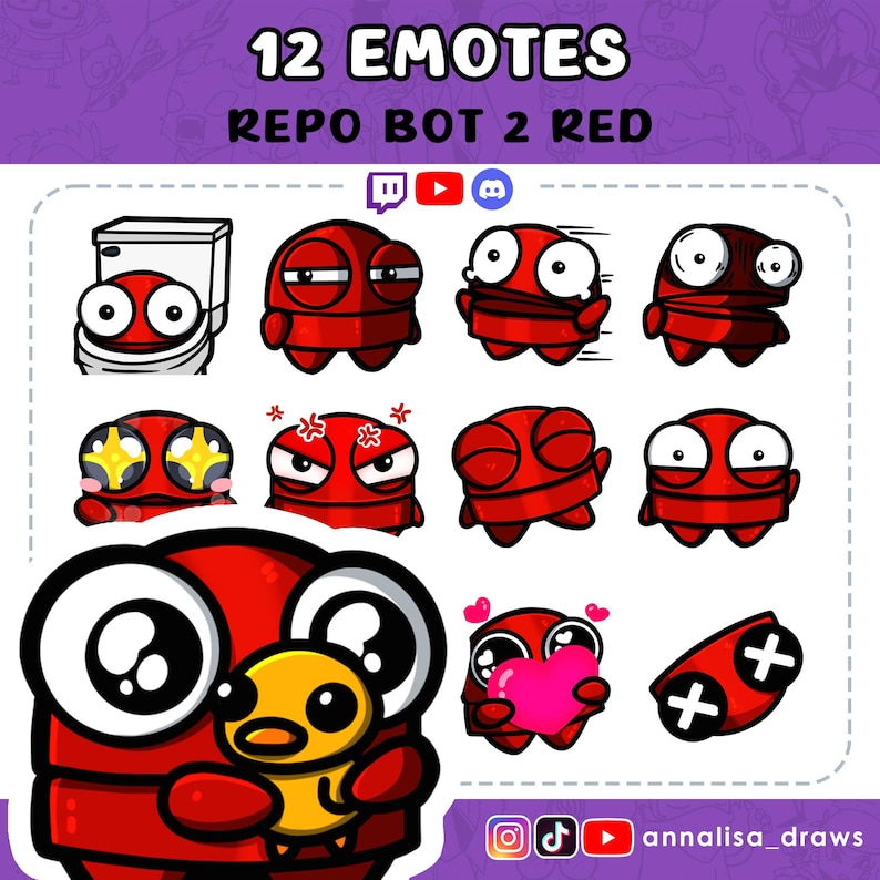 REPO BOT 2 RED Emotes Set | Twitch | Youtube | Discord | Streaming ...