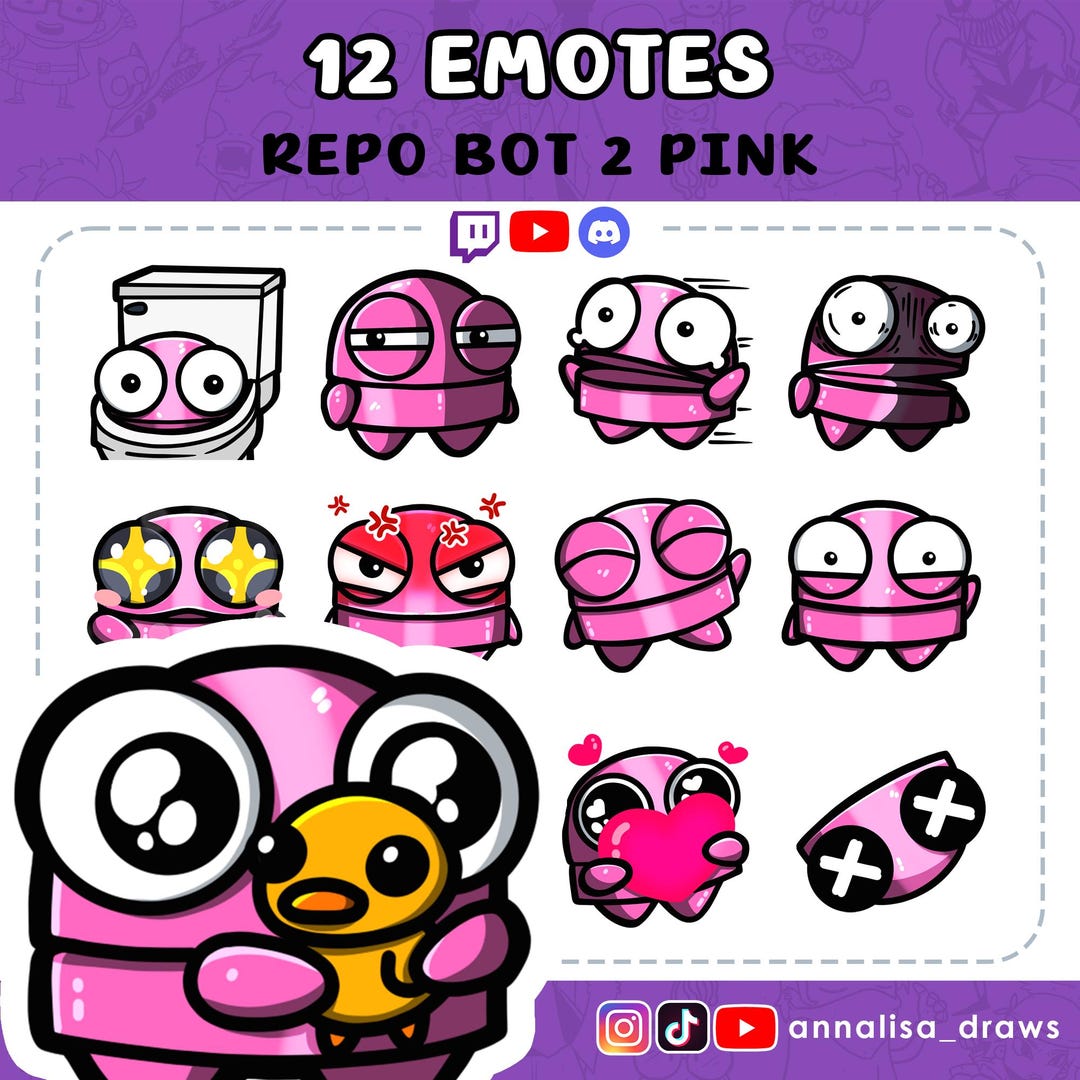 REPO BOT 2 PINK Emotes Set | Twitch | Youtube | Discord | Streaming ...