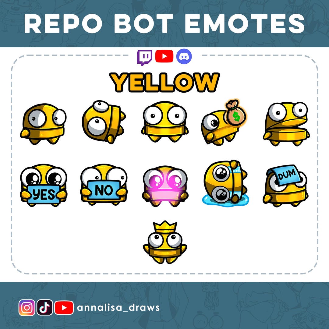 REPO BOT YELLOW Emotes Set | Twitch | Youtube | Discord | Streaming ...