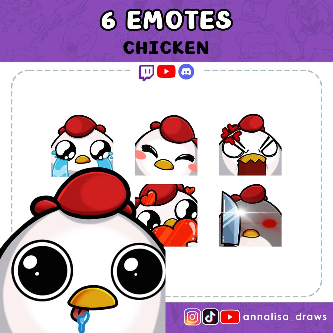 Chicken Emotes Set | Twitch | Youtube | Discord | Streaming | Gaming - Etsy