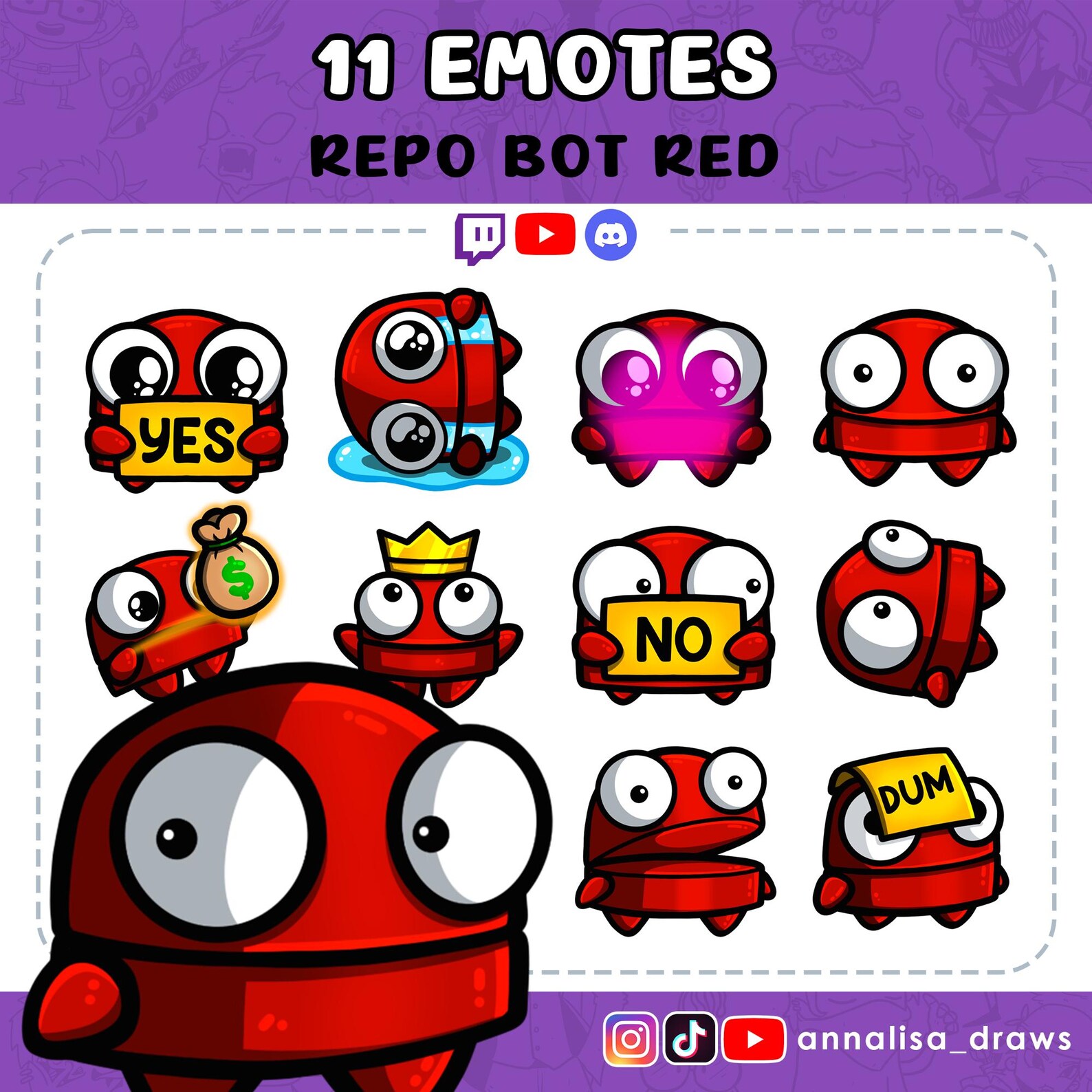 REPO BOT RED Emotes Set | Twitch | Youtube | Discord | Streaming ...