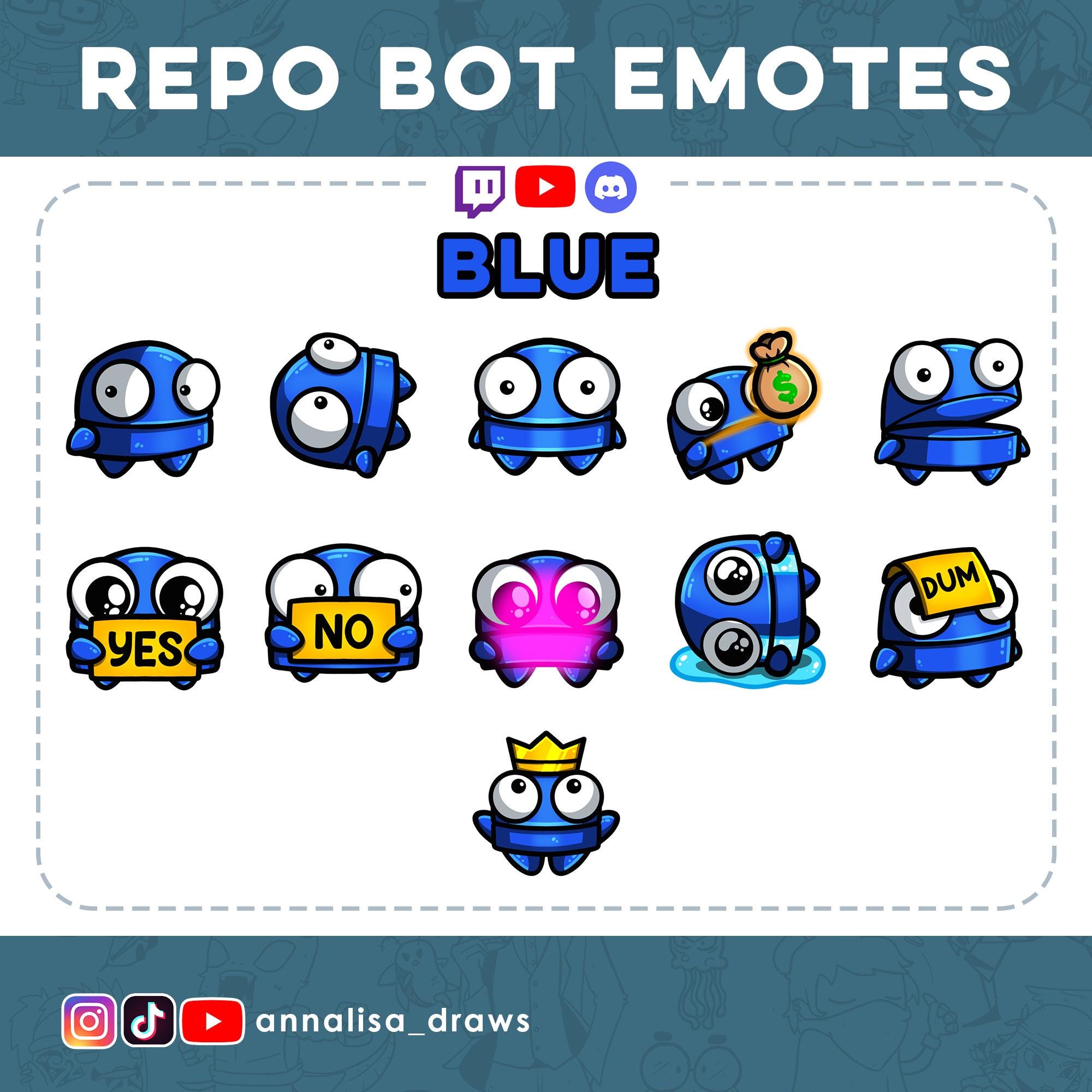 REPO BOT BLUE Emotes Set | Twitch | Youtube | Discord | Streaming ...