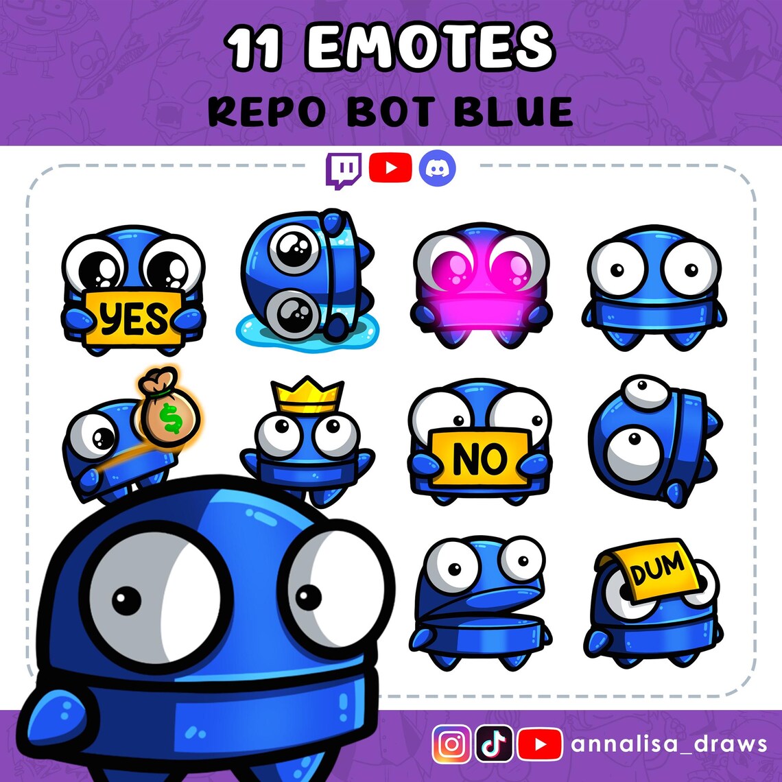 REPO BOT BLUE Emotes Set | Twitch | Youtube | Discord | Streaming ...