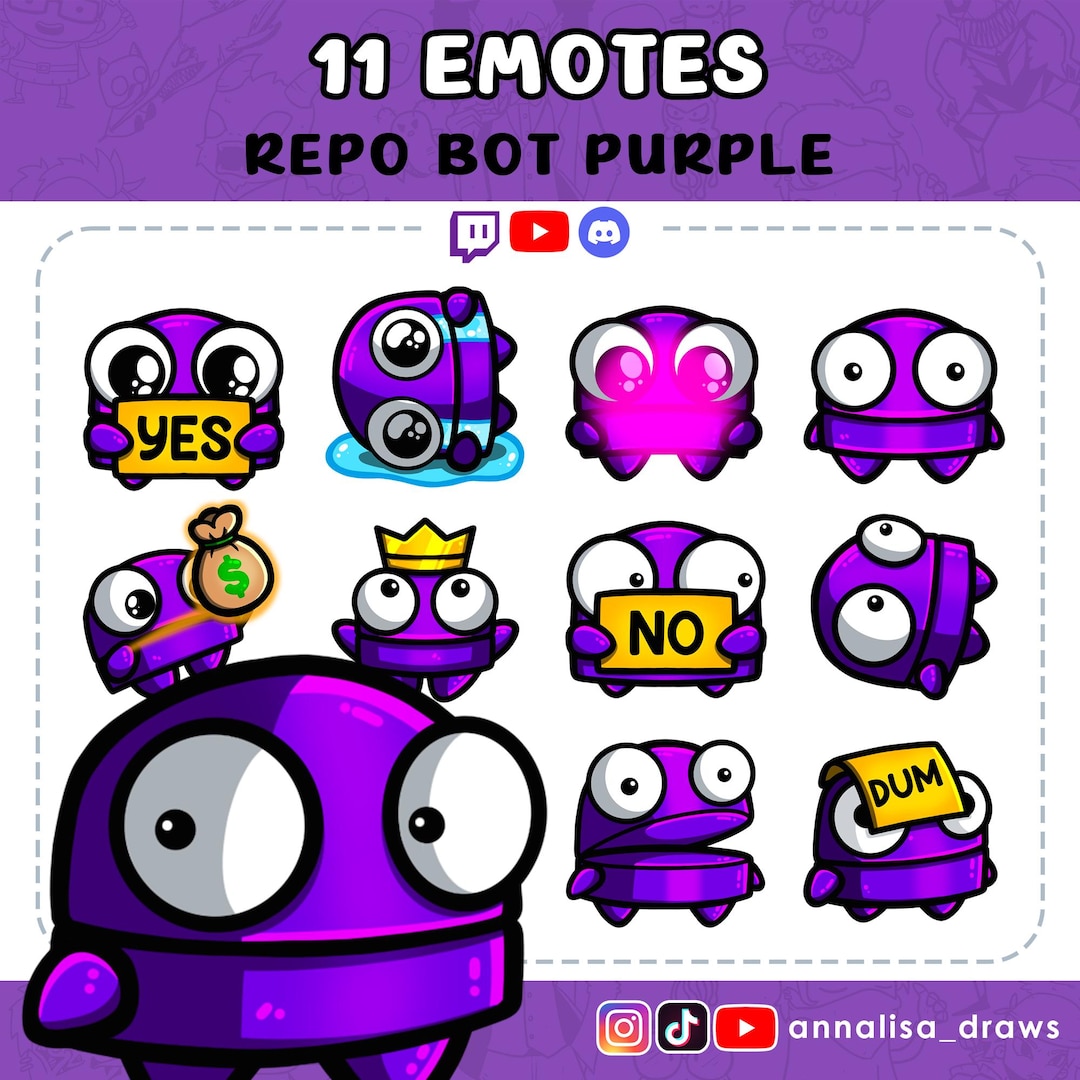 REPO BOT PURPLE Emotes Set | Twitch | Youtube | Discord | Streaming ...