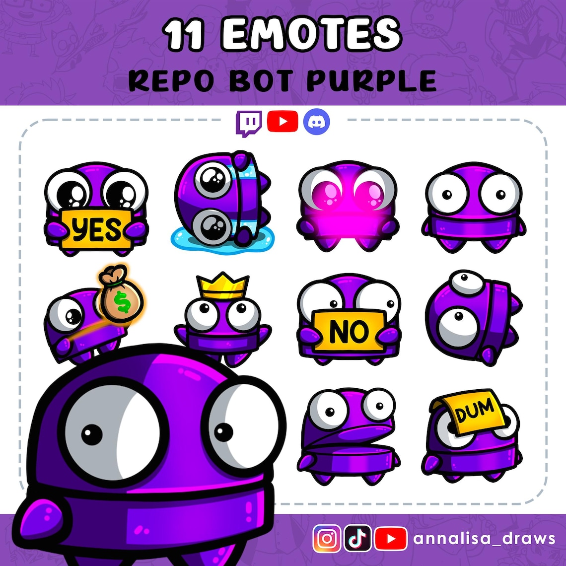 REPO BOT PURPLE Emotes Set | Twitch | Youtube | Discord | Streaming ...