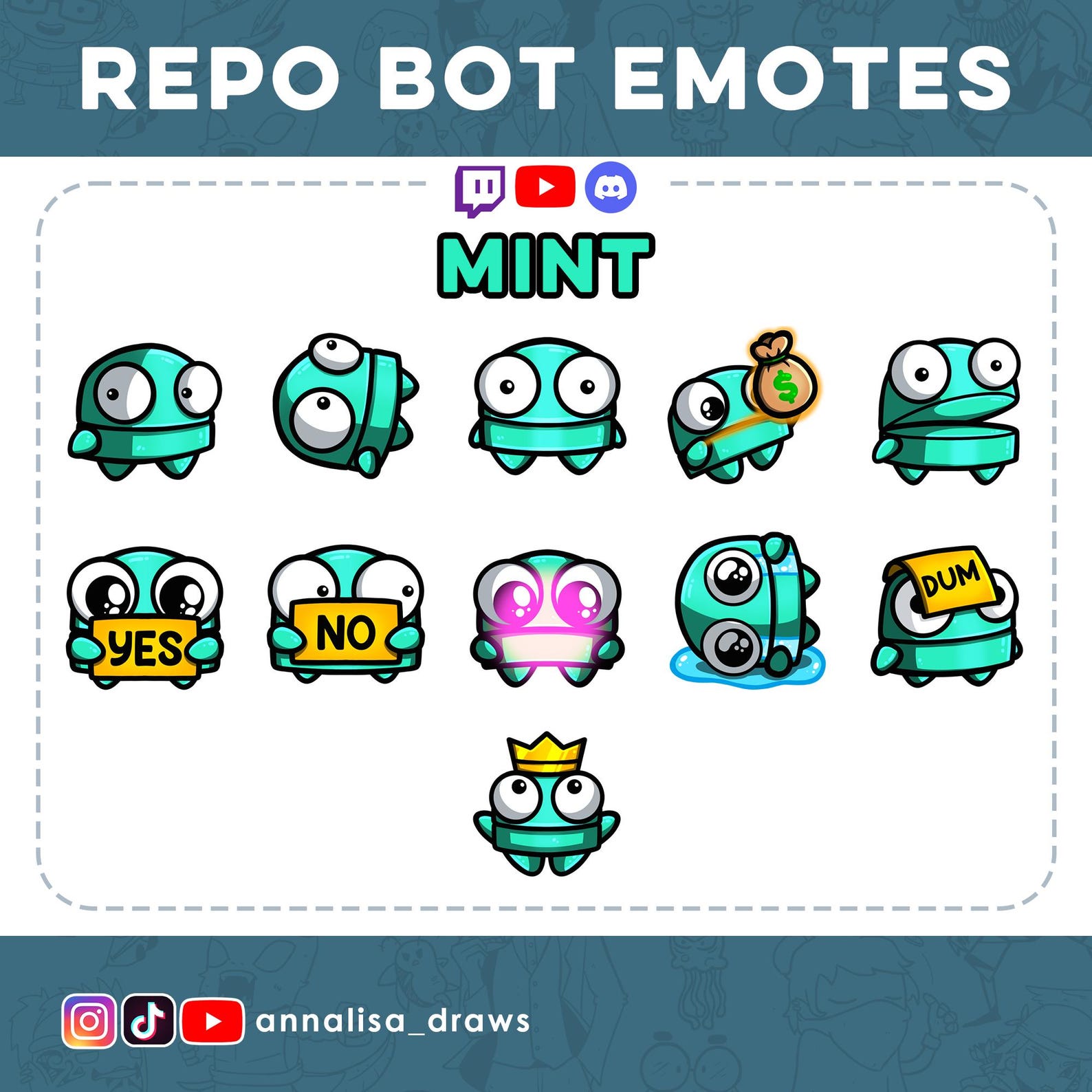 REPO BOT MINT Emotes Set | Twitch | Youtube | Discord | Streaming ...