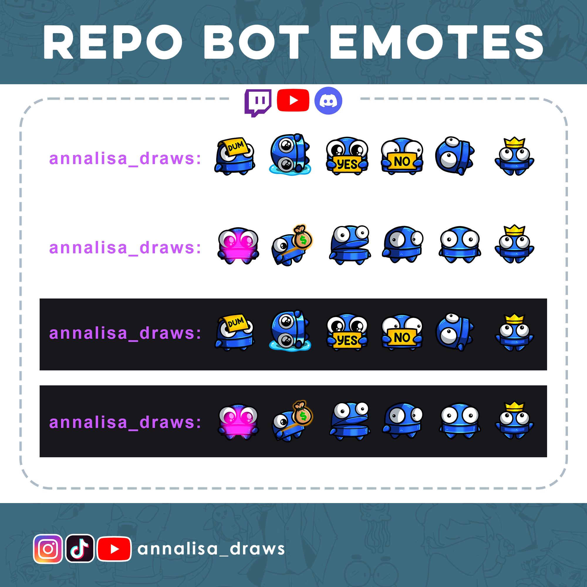 REPO BOT BLUE Emotes Set | Twitch | Youtube | Discord | Streaming ...
