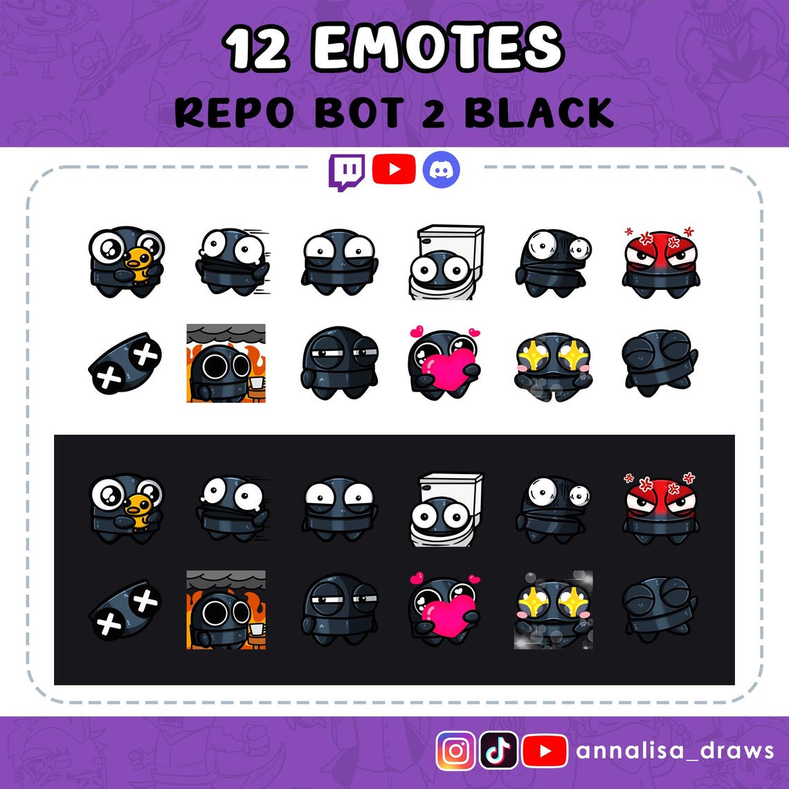 REPO BOT 2 BLACK Emotes Set | Twitch | Youtube | Discord | Streaming ...