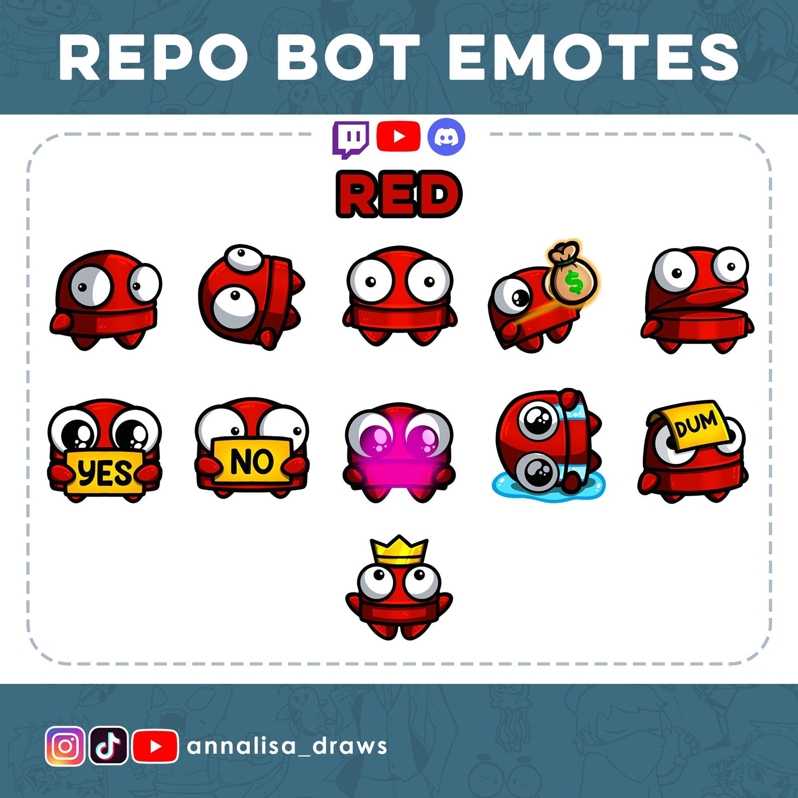 REPO BOT RED Emotes Set | Twitch | Youtube | Discord | Streaming ...