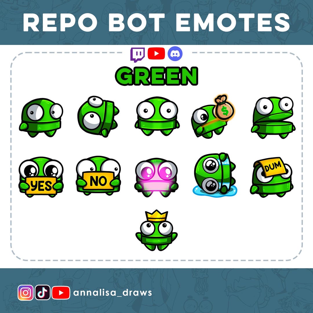 REPO BOT GREEN Emotes Set | Twitch | Youtube | Discord | Streaming ...