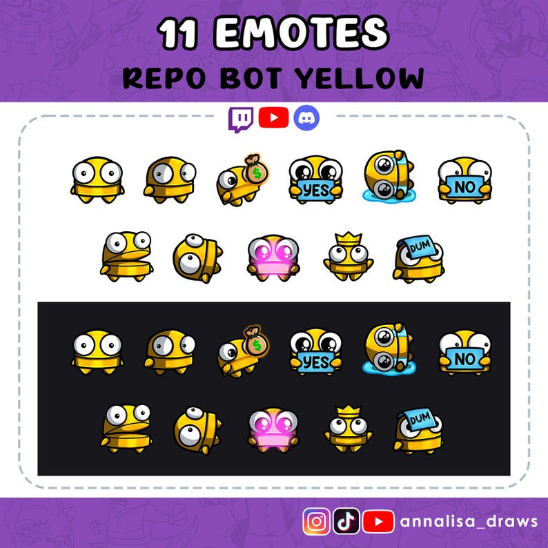REPO BOT YELLOW Emotes Set | Twitch | Youtube | Discord | Streaming ...