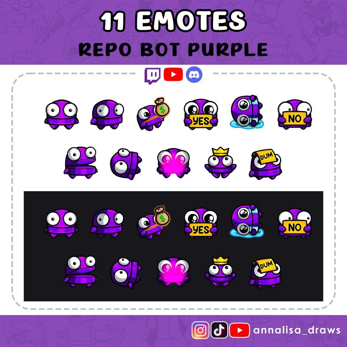 REPO BOT PURPLE Emotes Set | Twitch | Youtube | Discord | Streaming ...
