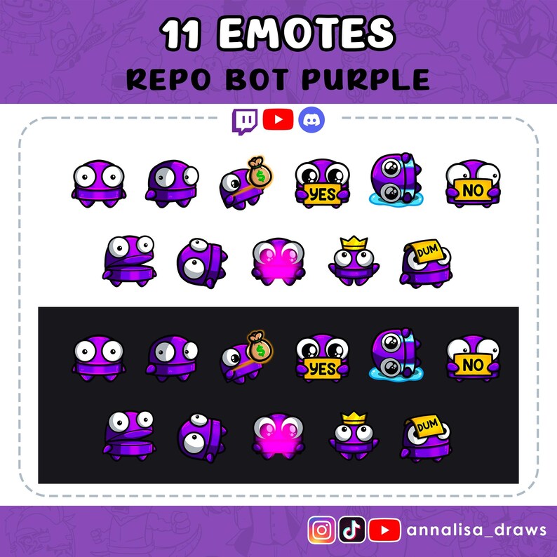 REPO BOT PURPLE Emotes Set | Twitch | Youtube | Discord | Streaming ...