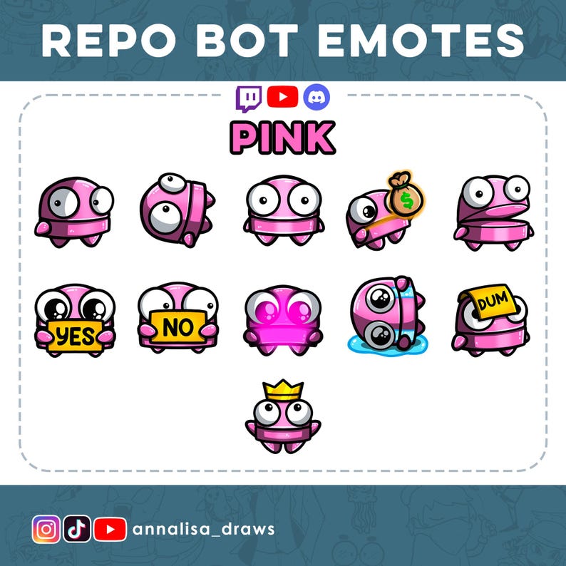 REPO BOT PINK Emotes Set | Twitch | Youtube | Discord | Streaming ...
