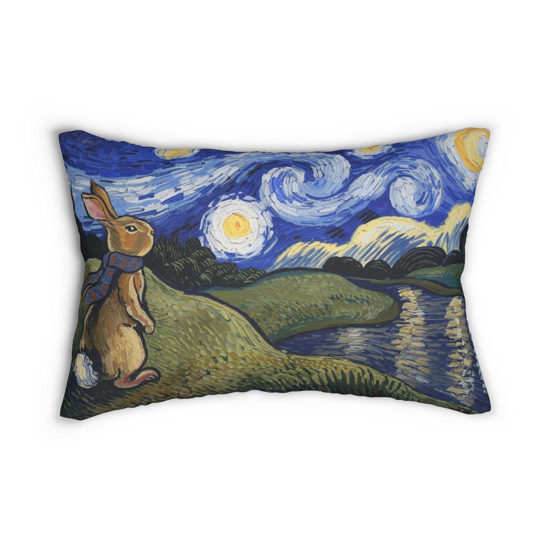 Van Gogh's Starry Night With Rabbit, Rabbit Sofa Pillow, Funny Fine Art ...