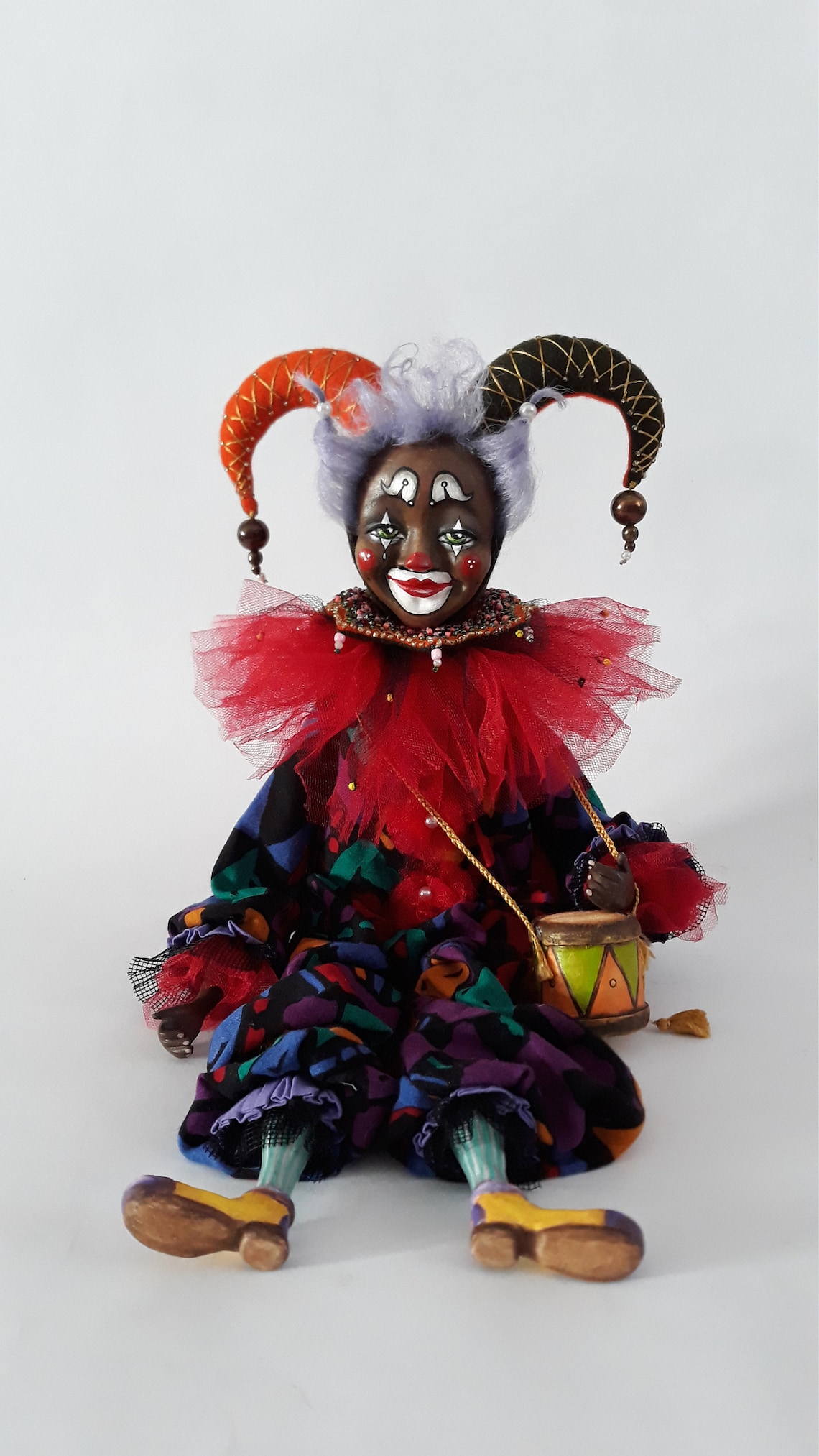 Handmade Jester Clown Doll, Funny Rainbow Harlequin, Venetian Doll ...