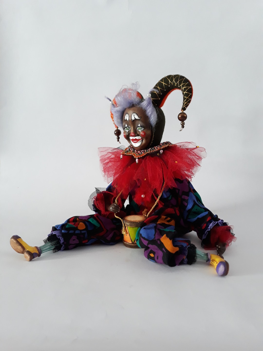 Handmade Jester Clown Doll, Funny Rainbow Harlequin, Venetian Doll ...