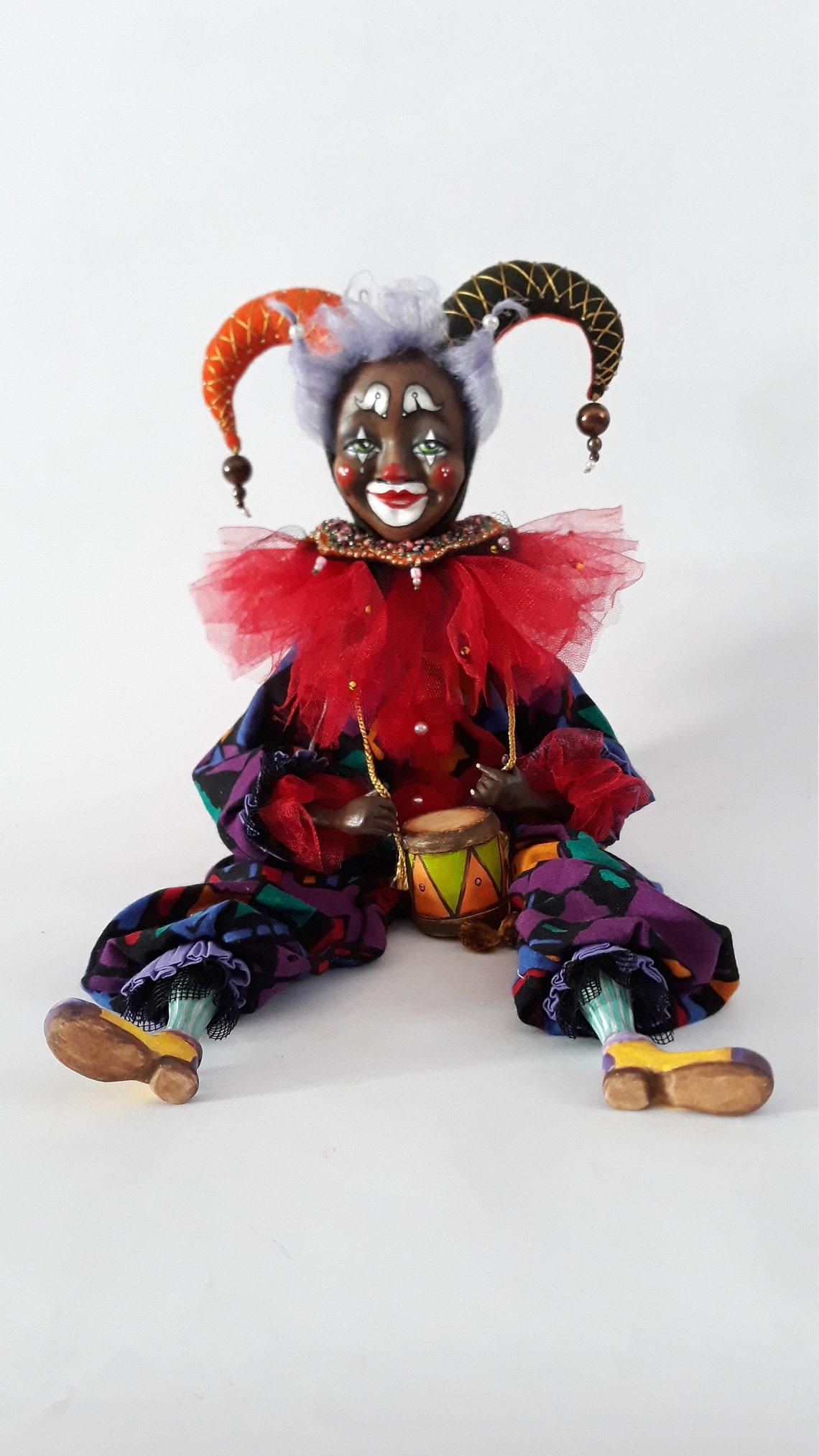 Handmade Jester Clown Doll, Funny Rainbow Harlequin, Venetian Doll ...