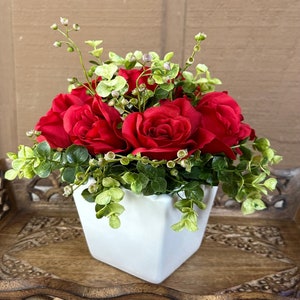 Red Roses Arrangement, Floral Arrangement for Table, Small Centerpiece ...
