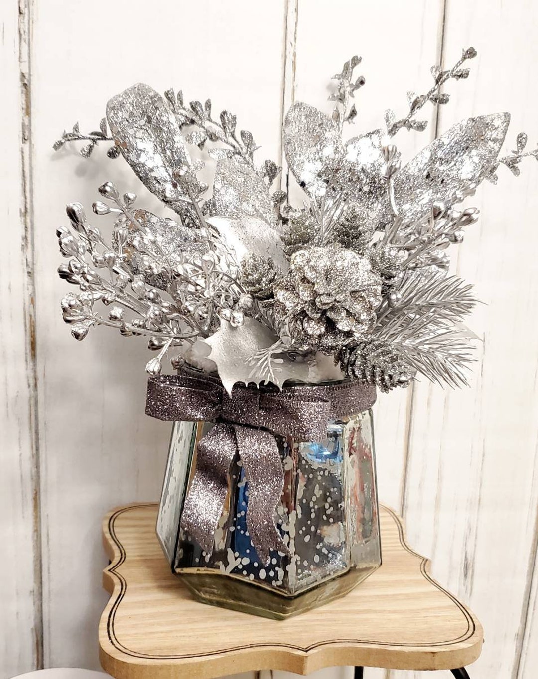 Small Christmas Centerpiece for Table, Winter Arrangement, Elegant ...