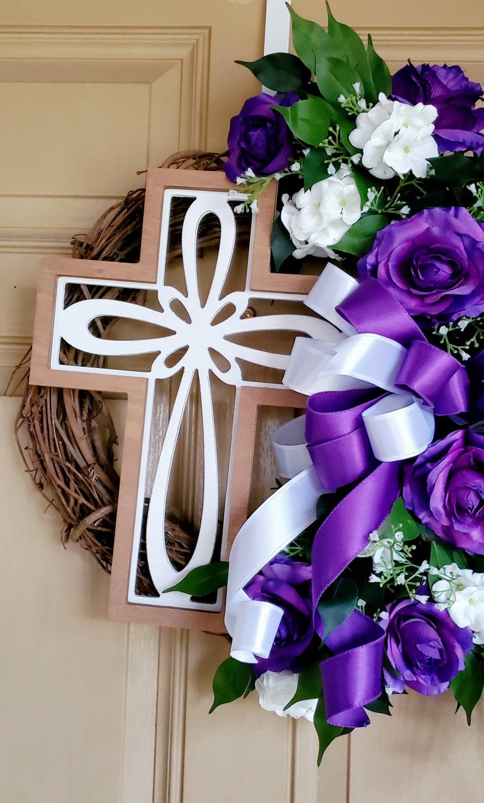 Cross Wreath for Front Door Purple Wreath Summer Wreath - Etsy