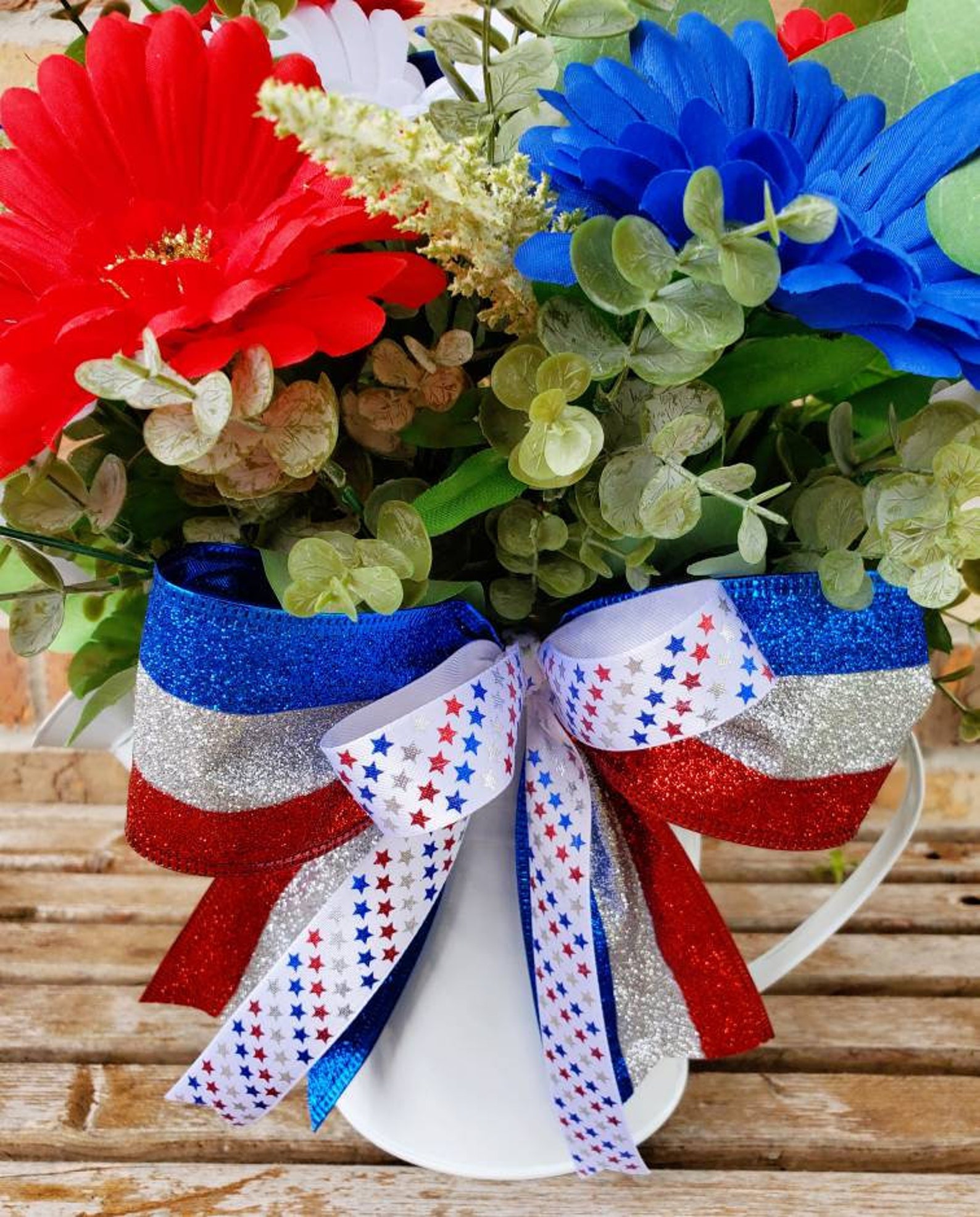 Patriotic Floral Arrangement, Red White Blue Centerpiece, Fourth of ...