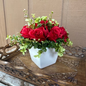 Red Roses Arrangement, Floral Arrangement for Table, Small Centerpiece ...