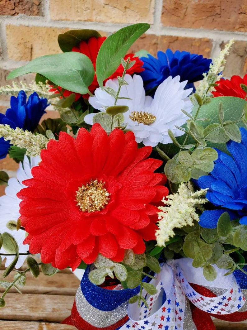 Patriotic Floral Arrangement, Red White Blue Centerpiece, Fourth of ...