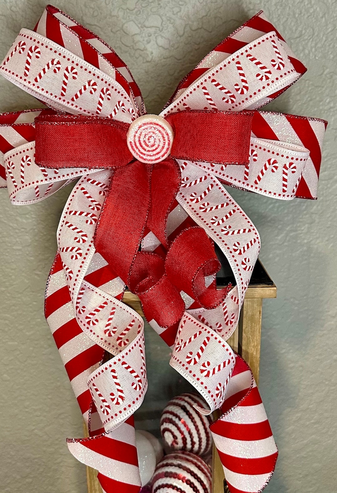 Candy Cane Christmas Bow: Red and White Stripes, Wreath or Lantern ...