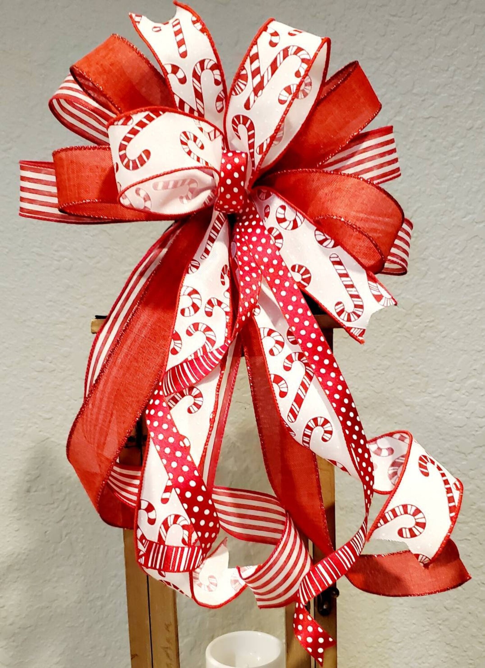 Candy Cane Bow, Candy Cane Christmas Bow, Bow for Wreath, Bow for ...