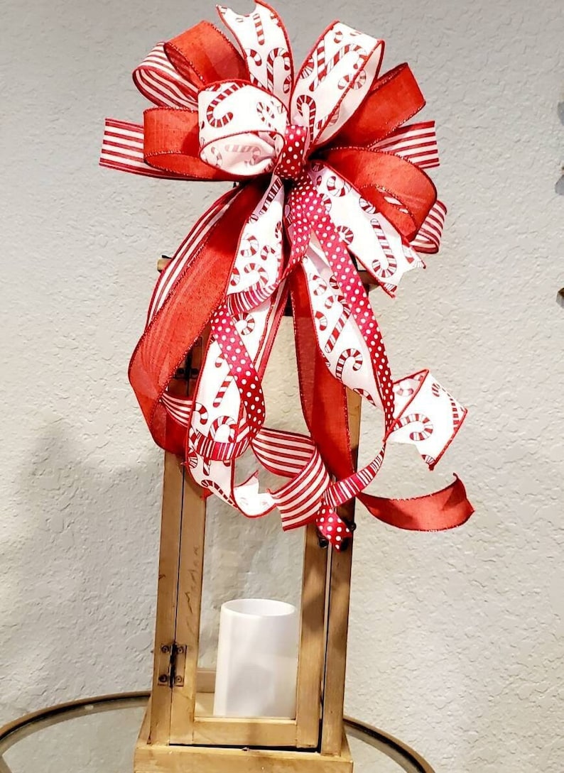 Candy Cane Bow, Candy Cane Christmas Bow, Bow for Wreath, Bow for ...