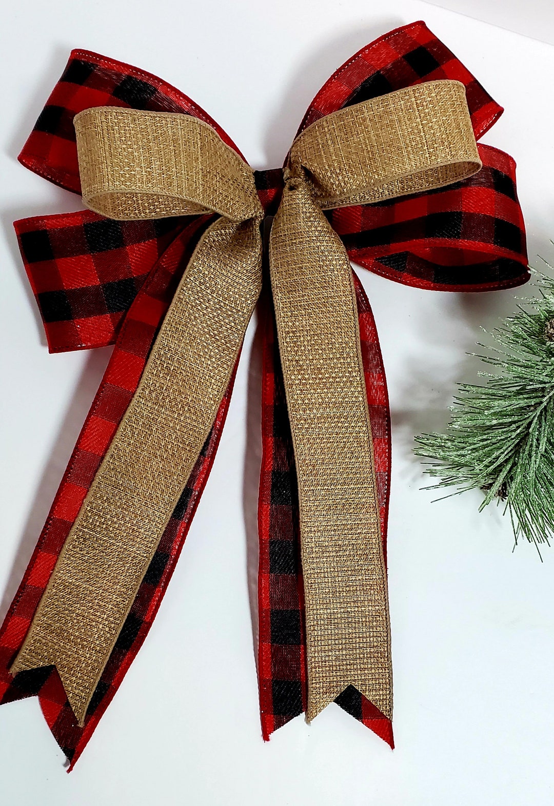 Red and Black Bow, Burlap Bow, Buffalo Plaid Bow, Bow for Wreath, Bow ...