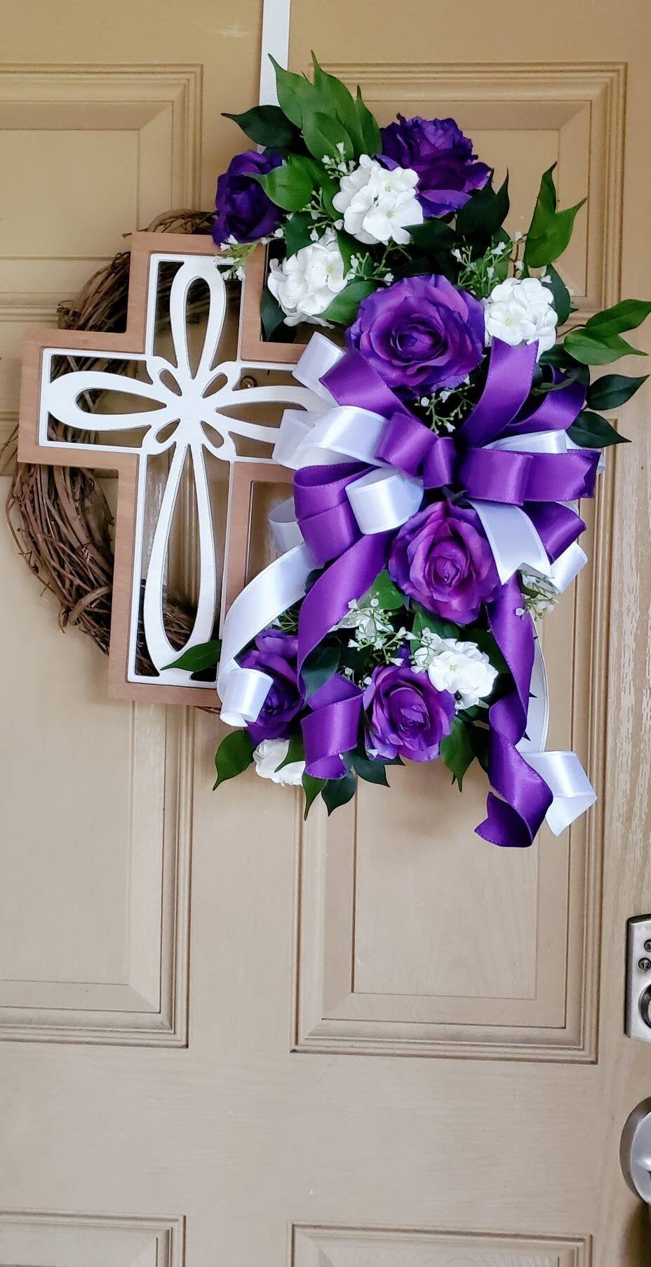 Cross Wreath for Front Door Purple Wreath Summer Wreath - Etsy