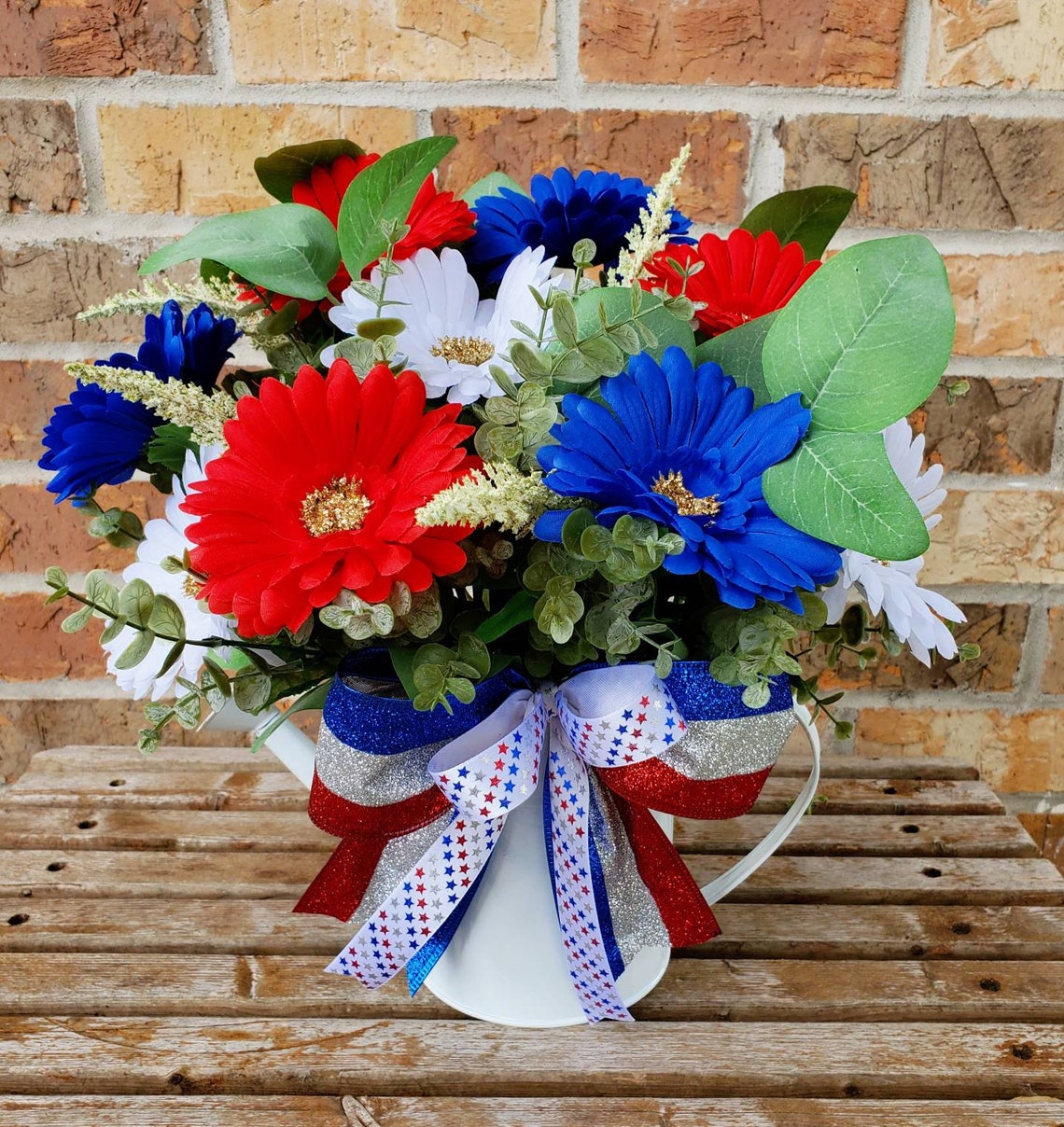 Patriotic Floral Arrangement, Red White Blue Centerpiece, Fourth of ...