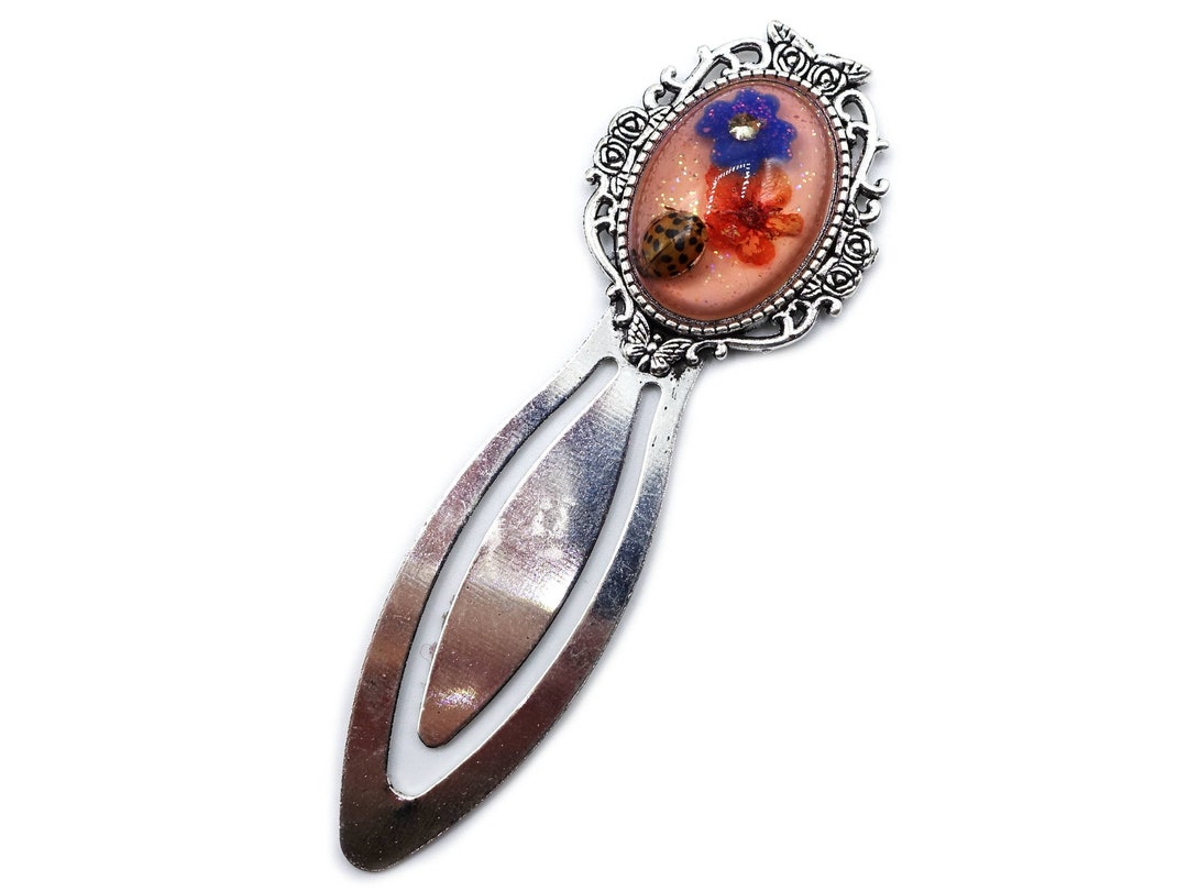 Metal Bookmark, Book Clip, Book Clamp, With Flower and Ladybug - Etsy