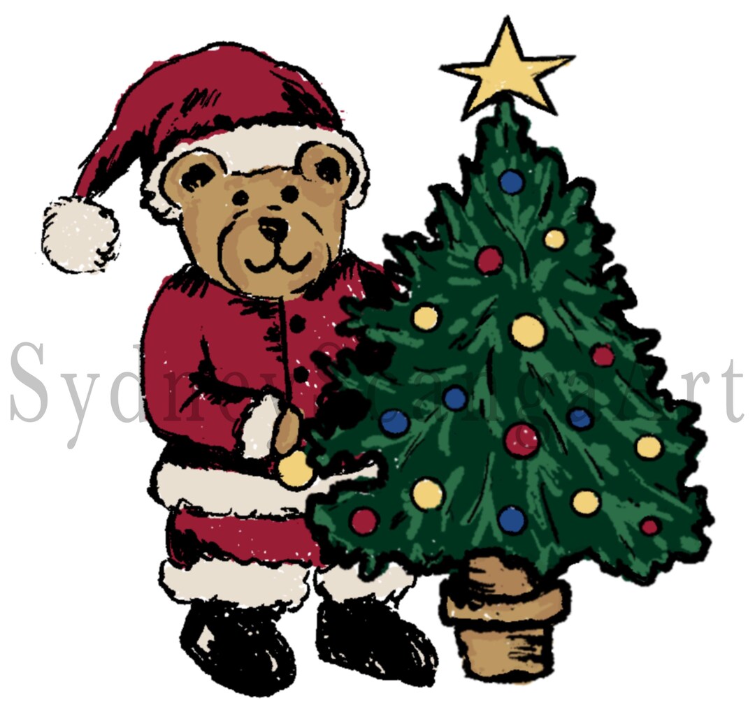 Christmas Santa Teddy Bears Clip Art Festive Digital Download Cute ...