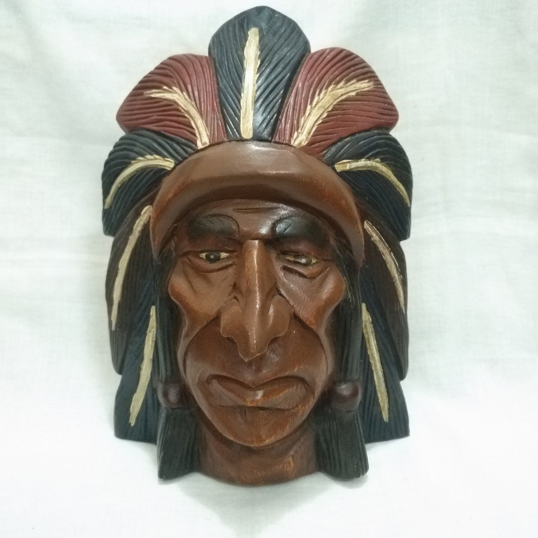Wooden Indian Head Hand Carved Paint Home Decorative Gift Wall Hang - Etsy