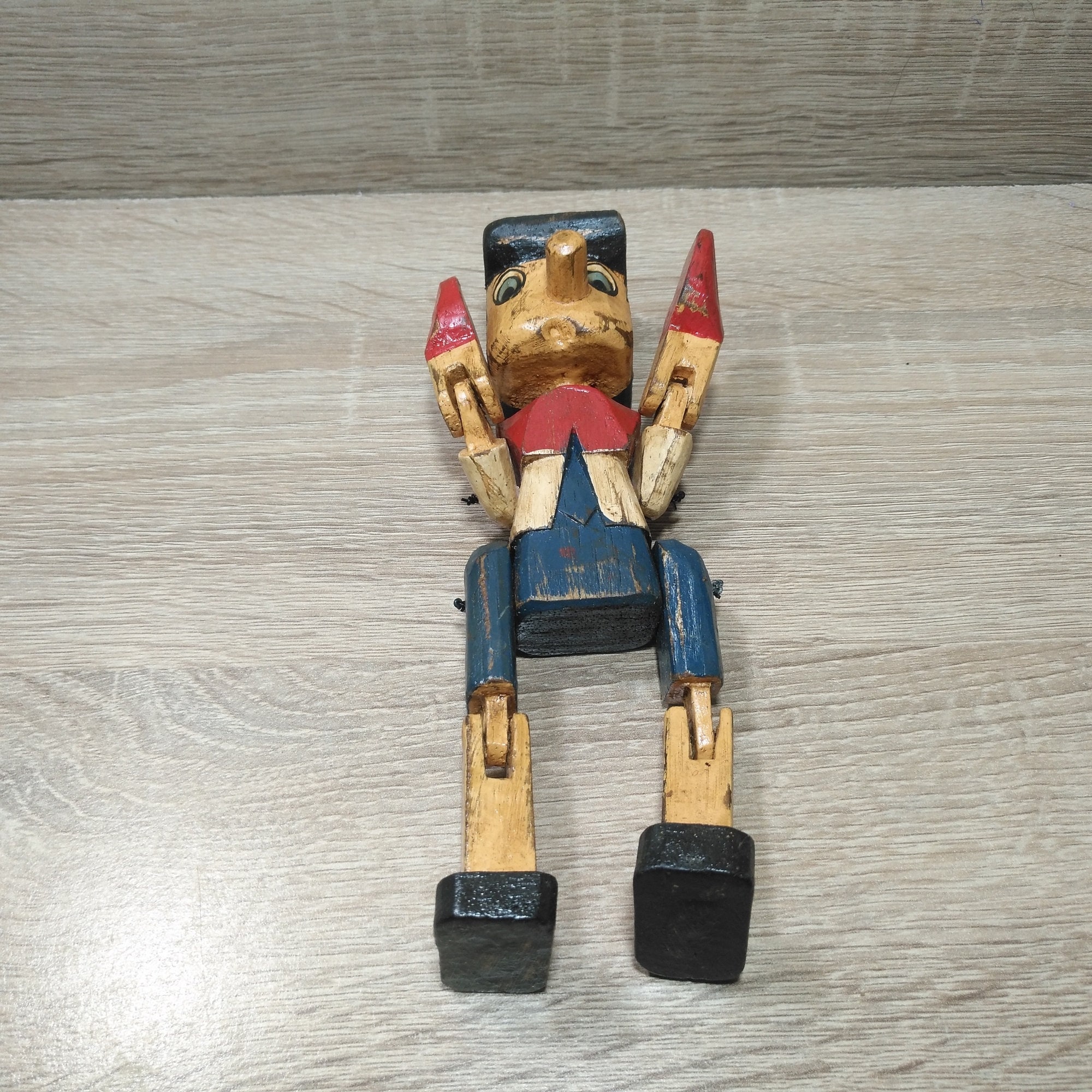 Wooden Pinocchio Antique Style Sitting Puppet Handmade Painted Home ...