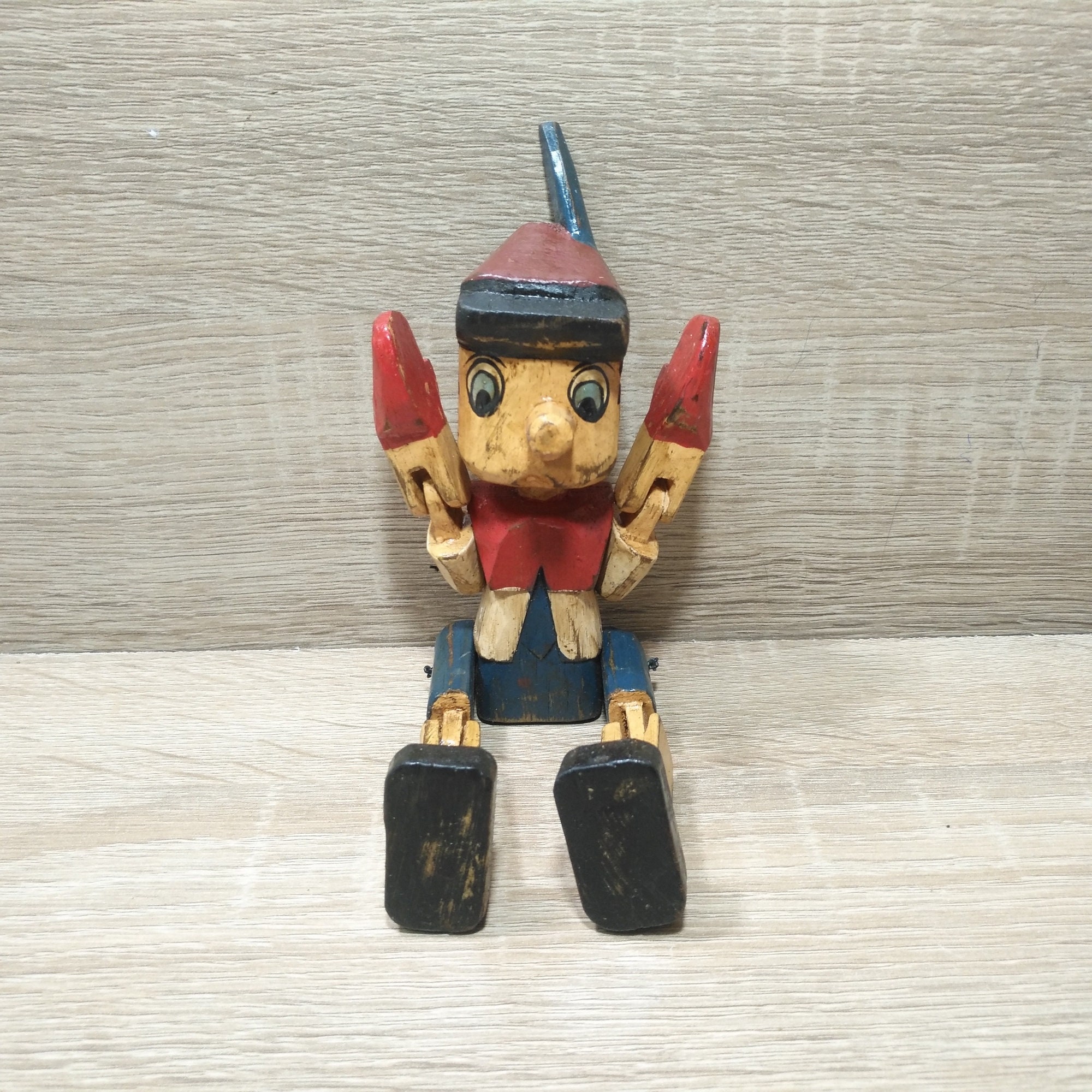 Wooden Pinocchio Antique Style Sitting Puppet Handmade Painted Home ...
