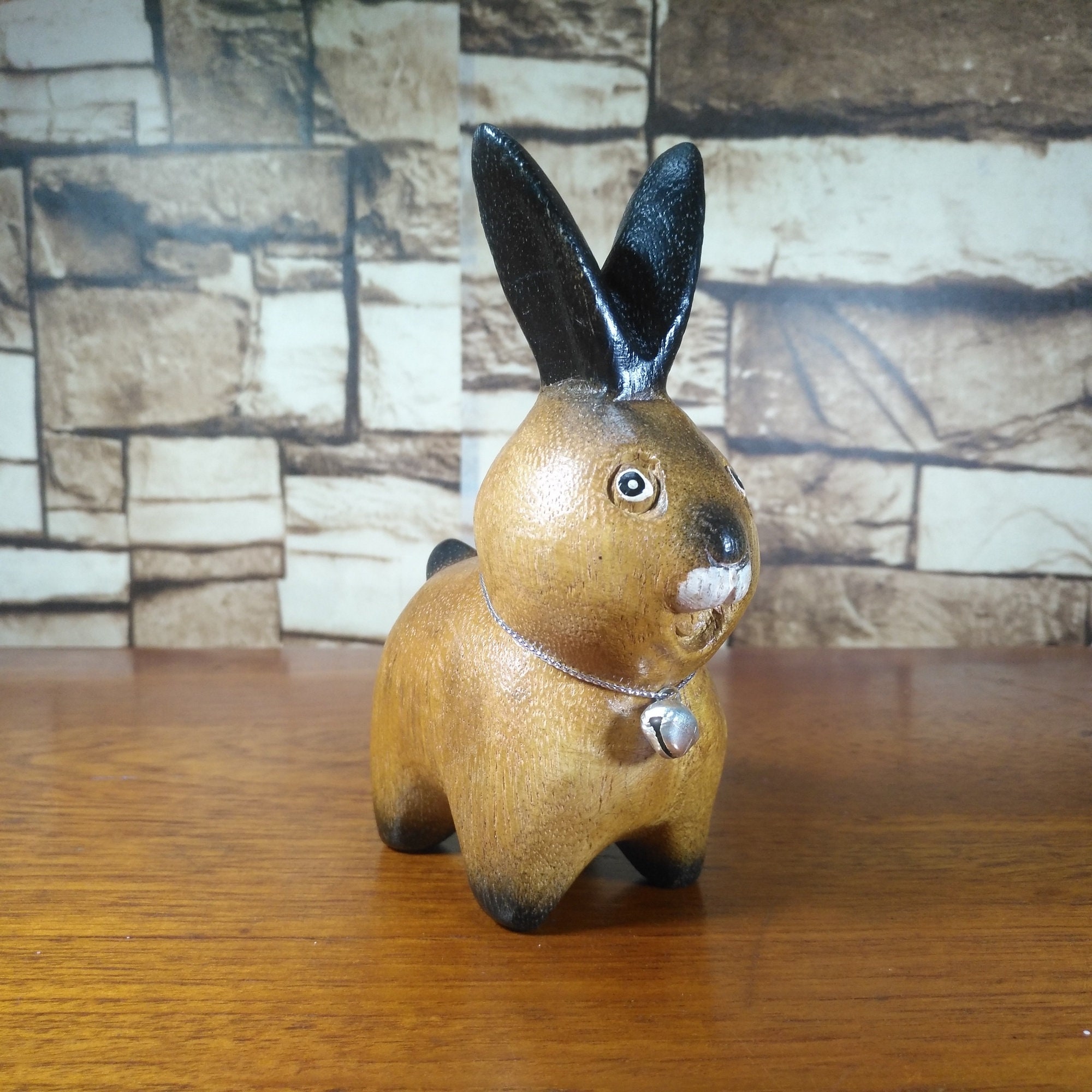 Wooden Rabbit Carved Handmade Craft Statue Figurine Home decor | Etsy