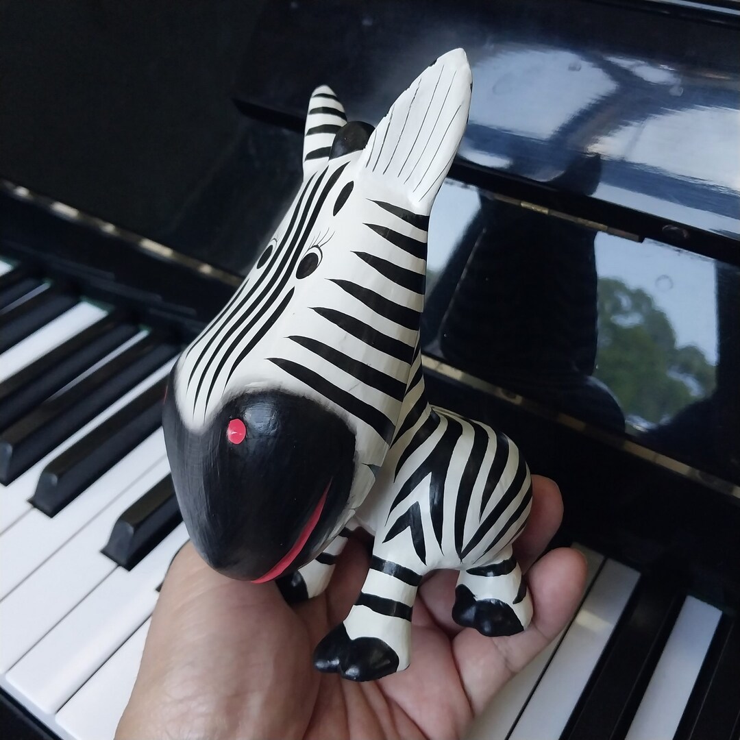 Wooden Zebra Big Head Carved Wood Art Statue Home Decor Collectible ...
