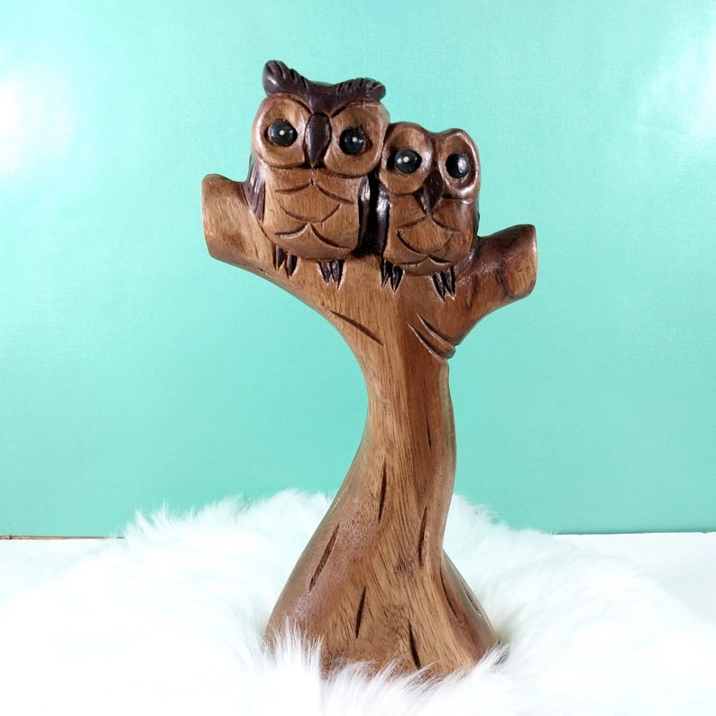 Wooden Owl Hand Carved Statue Figurine Crafted Wood Home Decor - Etsy
